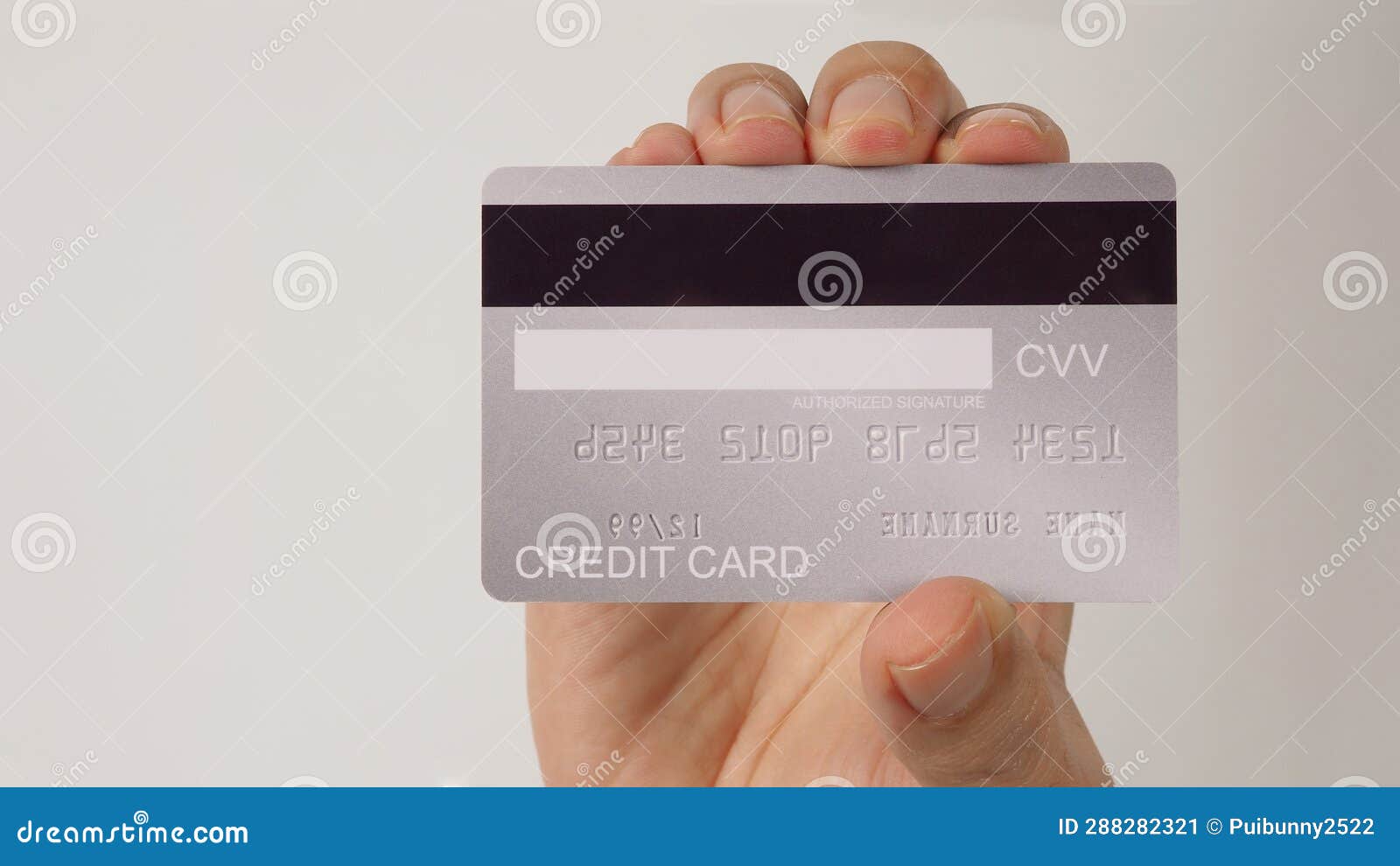 Hands is Show Back of Silver Credit Card on White Background Stock ...