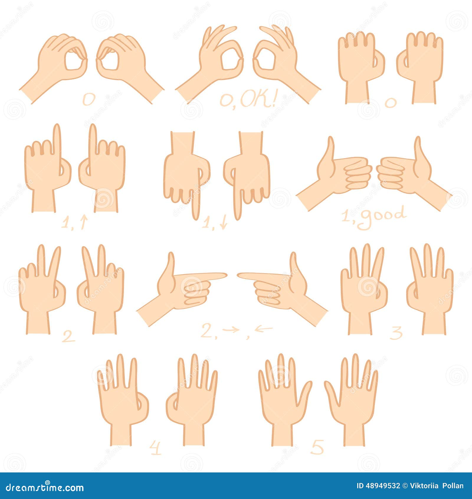 Hands Show Numbers and Directions Vector Set Stock Vector ...