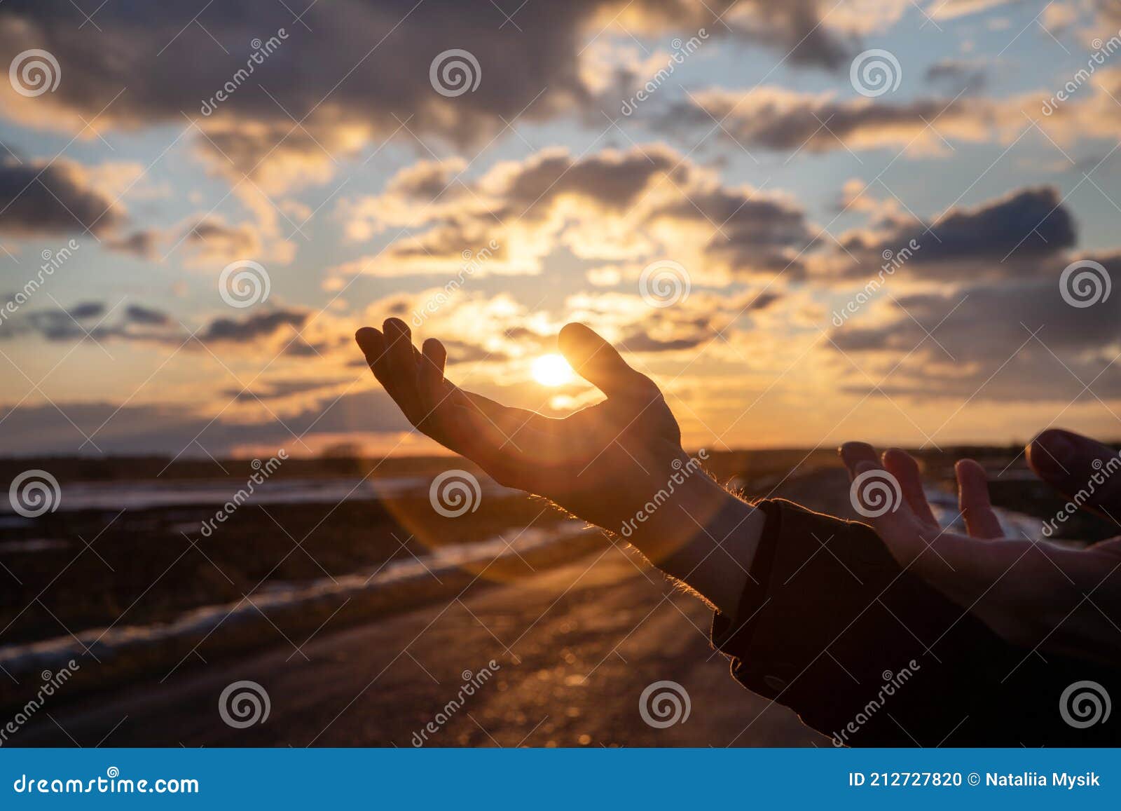 Hands Show A Heart Symbol On Sunset Background Stock Photo ...