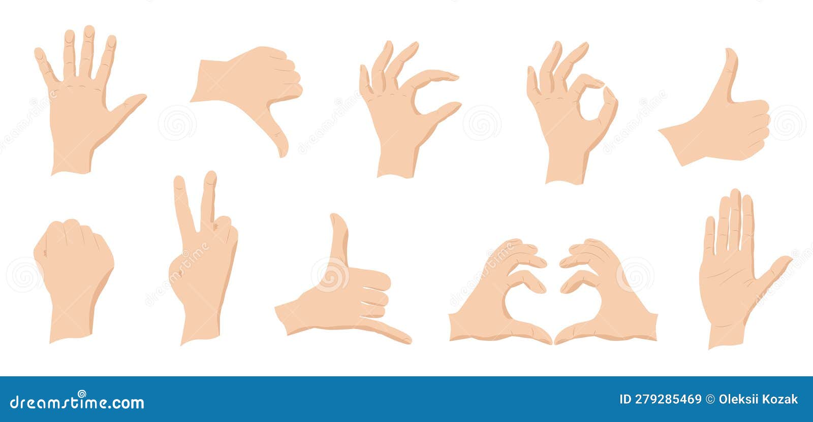 Hands Show Various Popular Signs. Vector Illustration Stock Vector ...