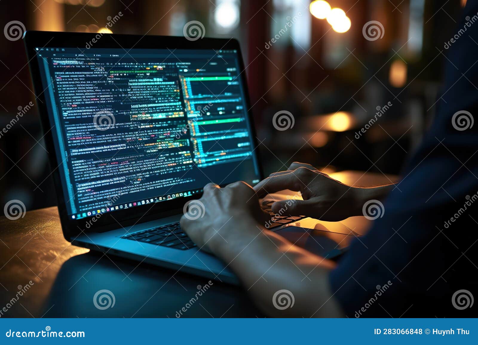 Hands Showing Coding Programmer A Software Engineer Working On A Laptop With Javascript Stock