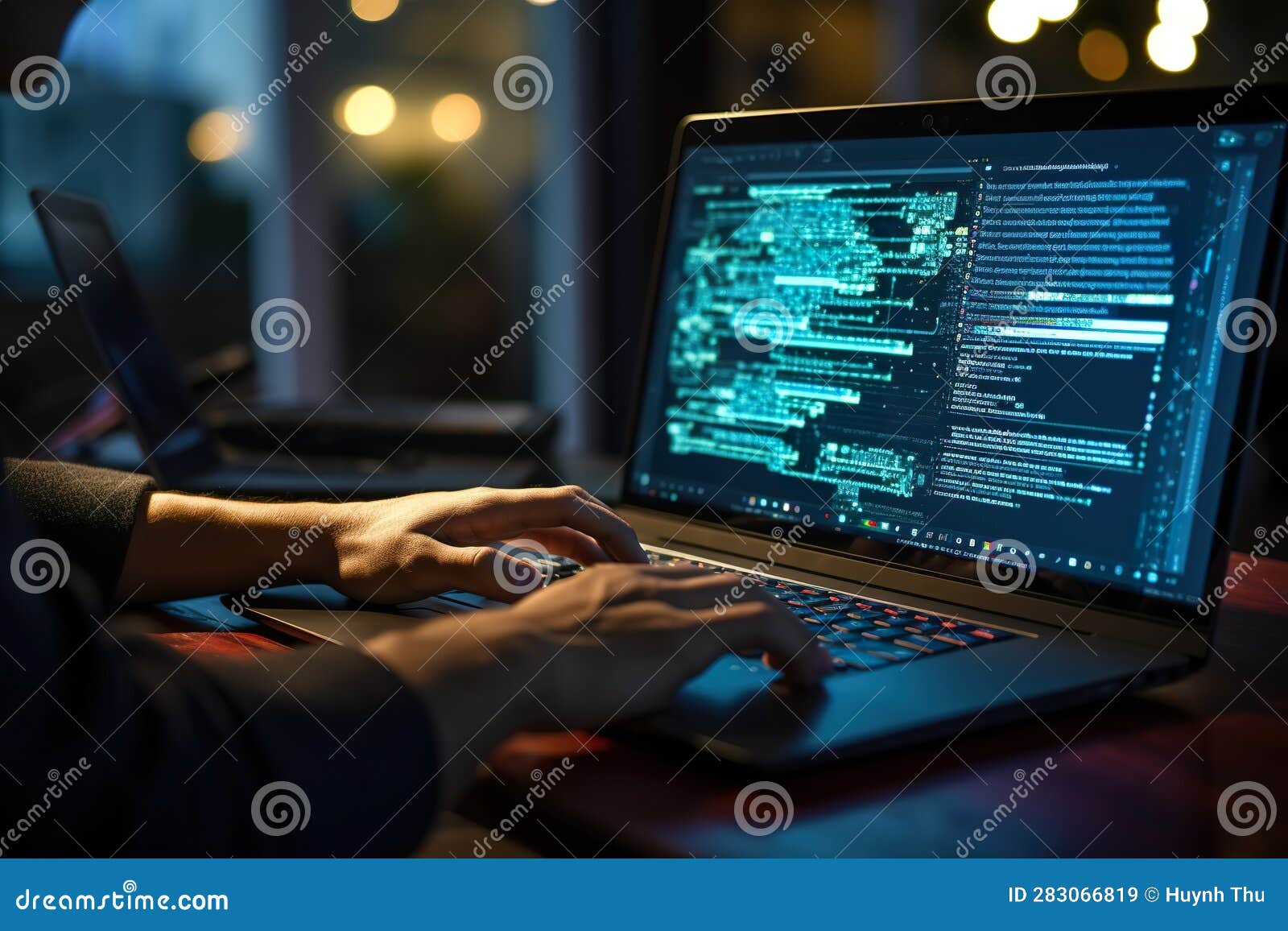 Hands Showing Coding Programmer A Software Engineer Working On A Laptop With Javascript Stock