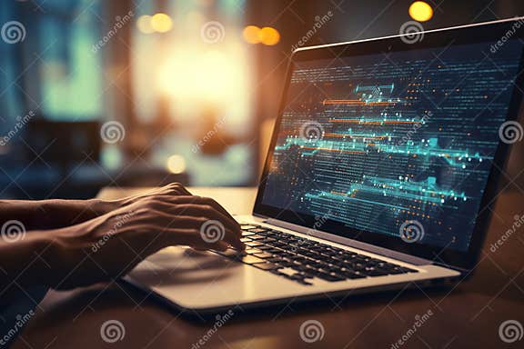 Hands Showing Coding Programmer A Software Engineer Working On A Laptop With Javascript Stock