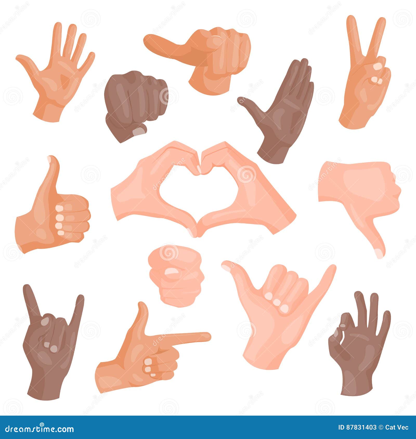 Hands Showing Different Gestures On White Human Arm Hold Collection ...
