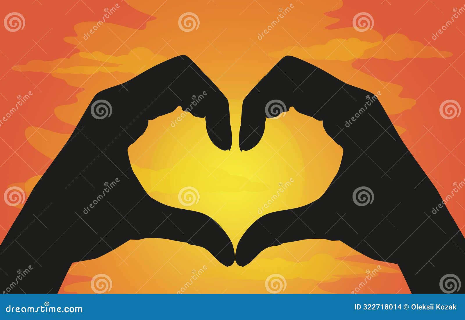Hands Showing Heart Sign at Sunset. Vector Illustration of Hands Making ...