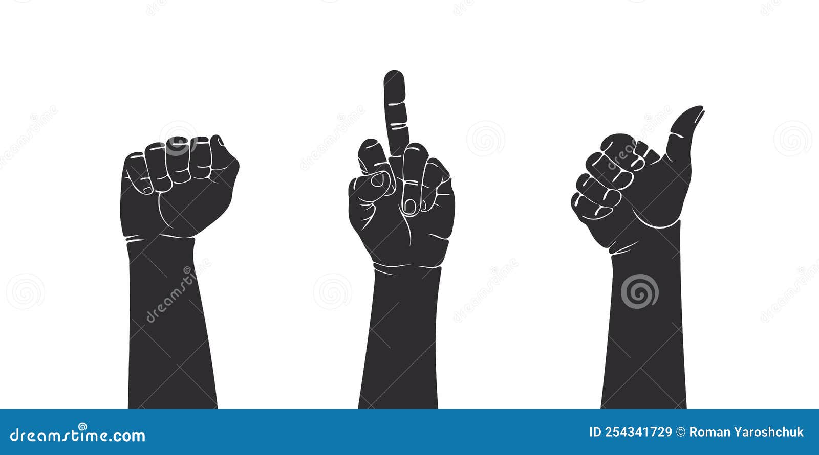 Hands Signs. Hands Show Different Gestures. Teamwork Hands, Voting ...