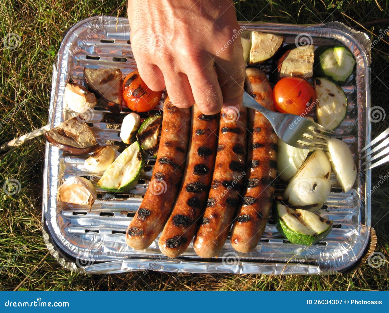 Hands on a Single-use Grill Stock Image - Image of forks, grilled: 26034307