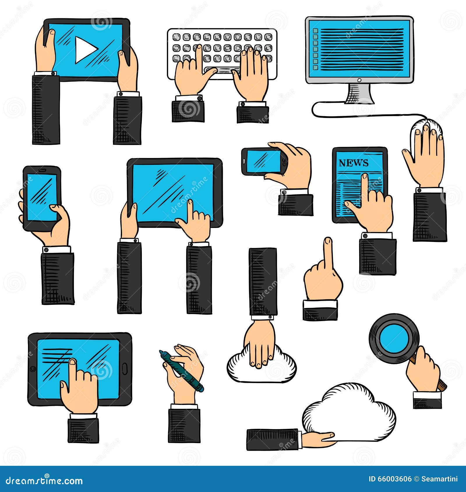 Hands Sketches with Digital Devices Stock Vector - Illustration of ...