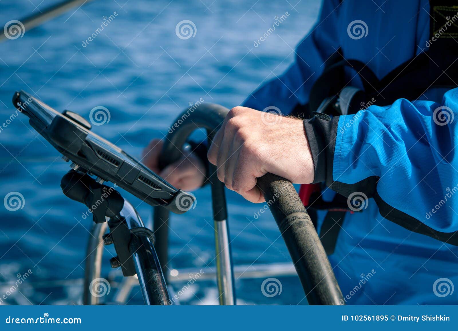 Hands of the Skipper at the Helm Control of Sailing Boat Stock Image ...