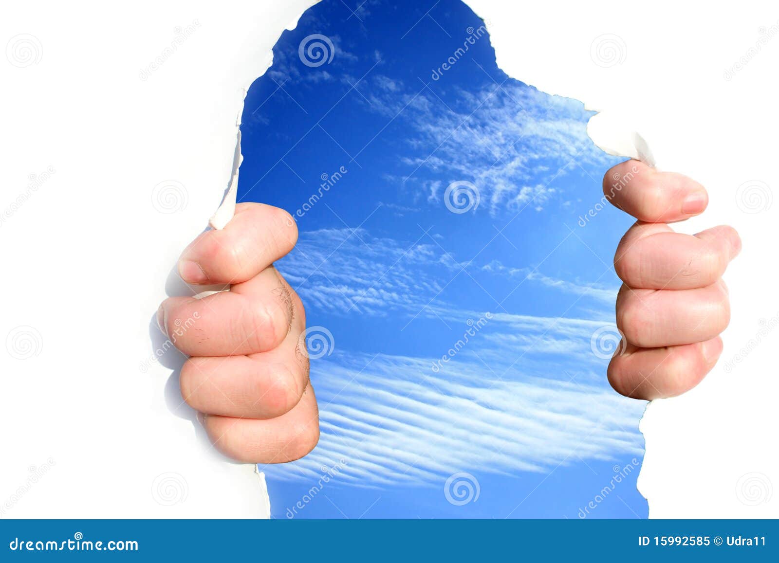 Hands on the Sky Tear a Hole Stock Image - Image of imploring, carton ...