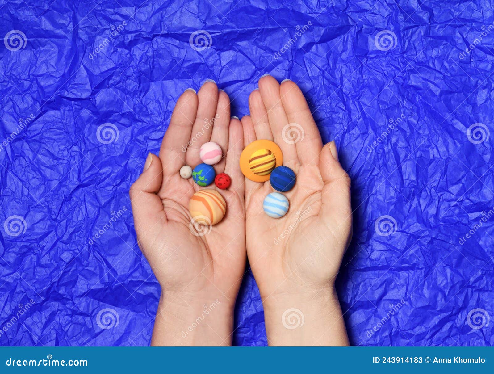Hands with Small Solar System Planets Stock Image - Image of collection ...