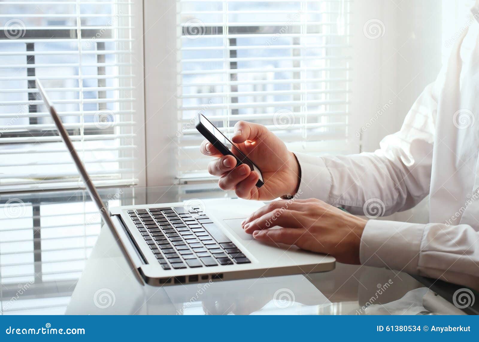 Hands with Smart Phone in the Office Stock Photo - Image of interior ...