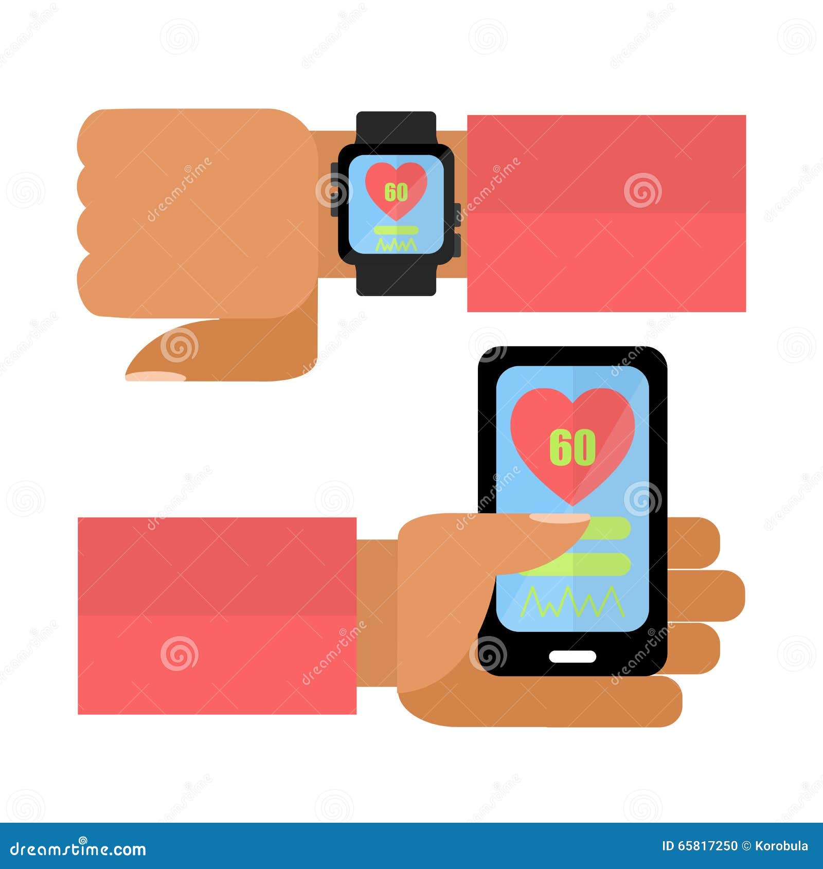 Hands with Smart Phone and Watch. Stock Vector - Illustration of ...