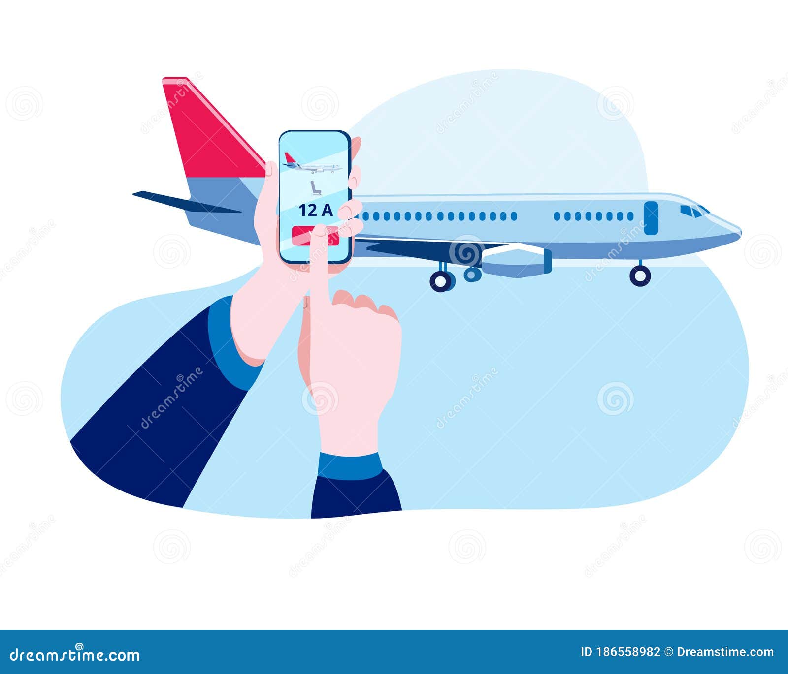 Hands with a Smartphone Make Electronic Check-in for the Flight. Stock ...