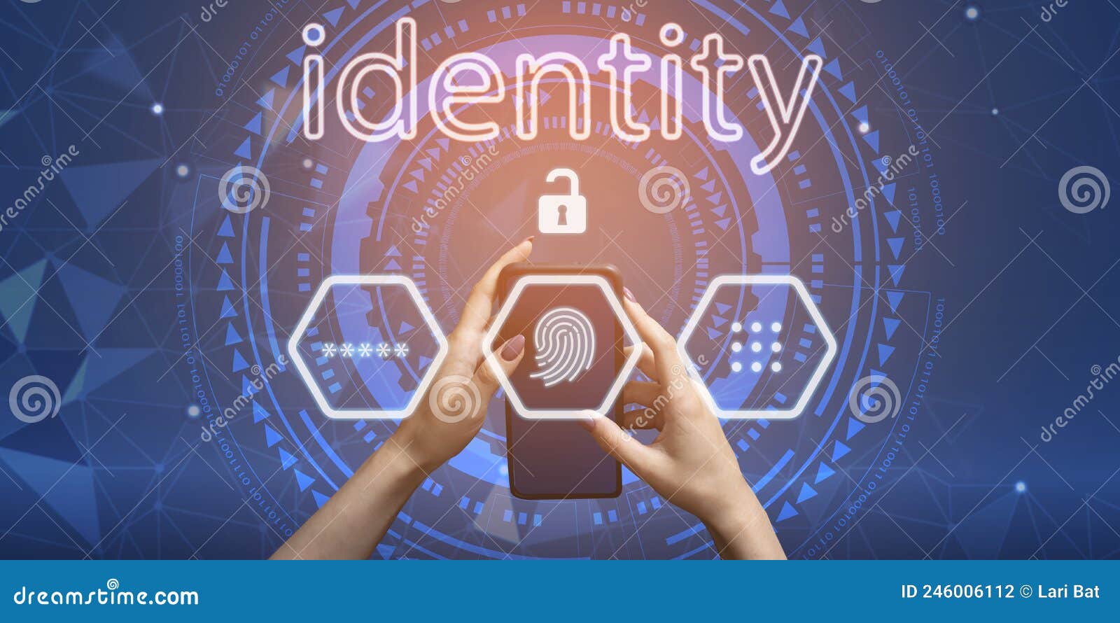 Hands with Smartphone and Schematic Image of User Identification ...