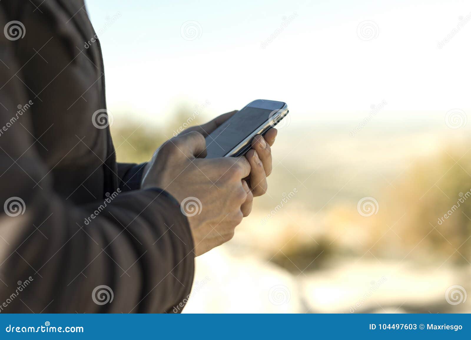 Hands on Smartphone in Outdoors Image Stock Image - Image of wireless ...