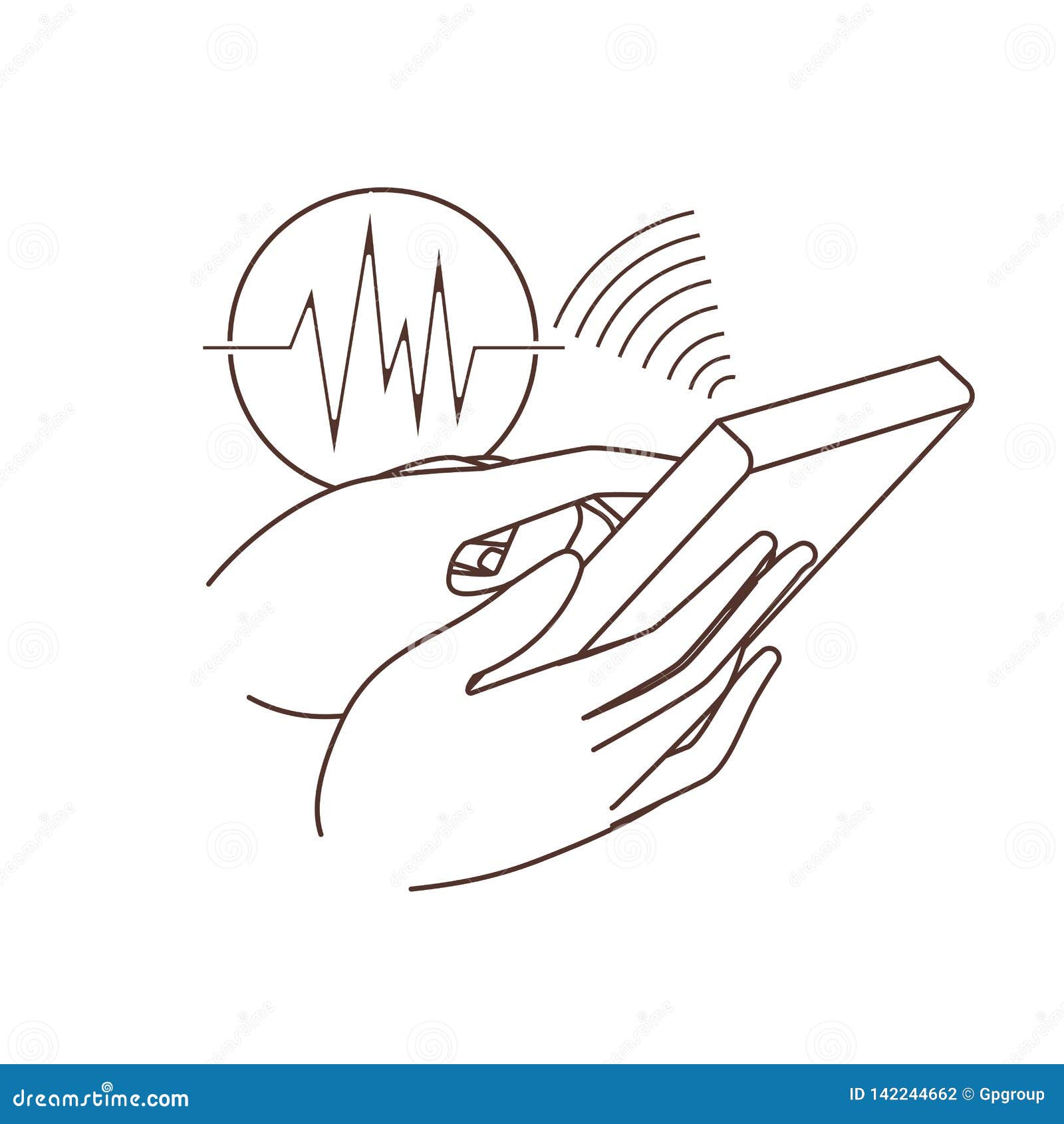 Hands with Smartphone and Sound Wave Stock Vector - Illustration of ...