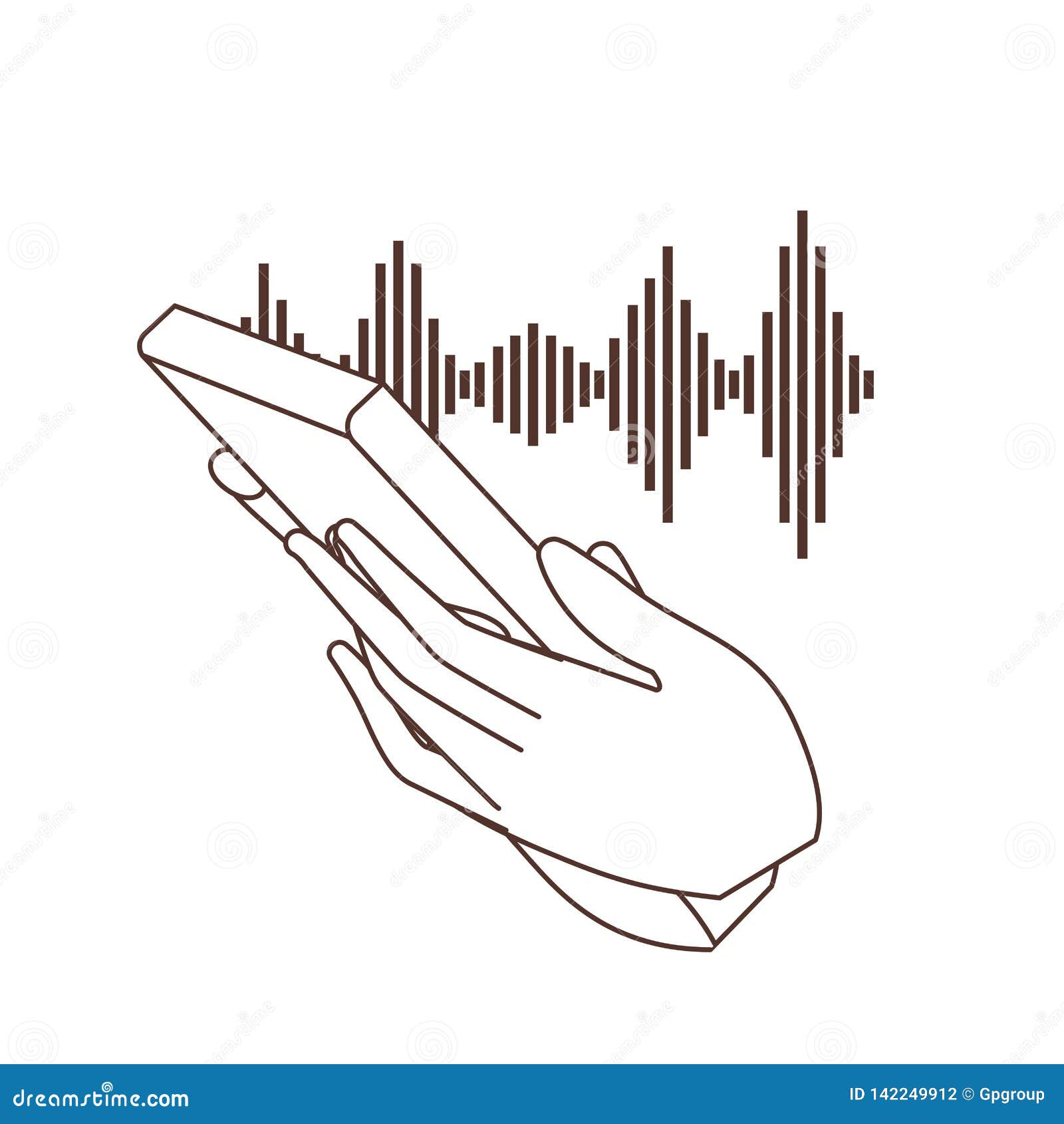 Hands with Smartphone and Sound Wave Stock Vector - Illustration of ...