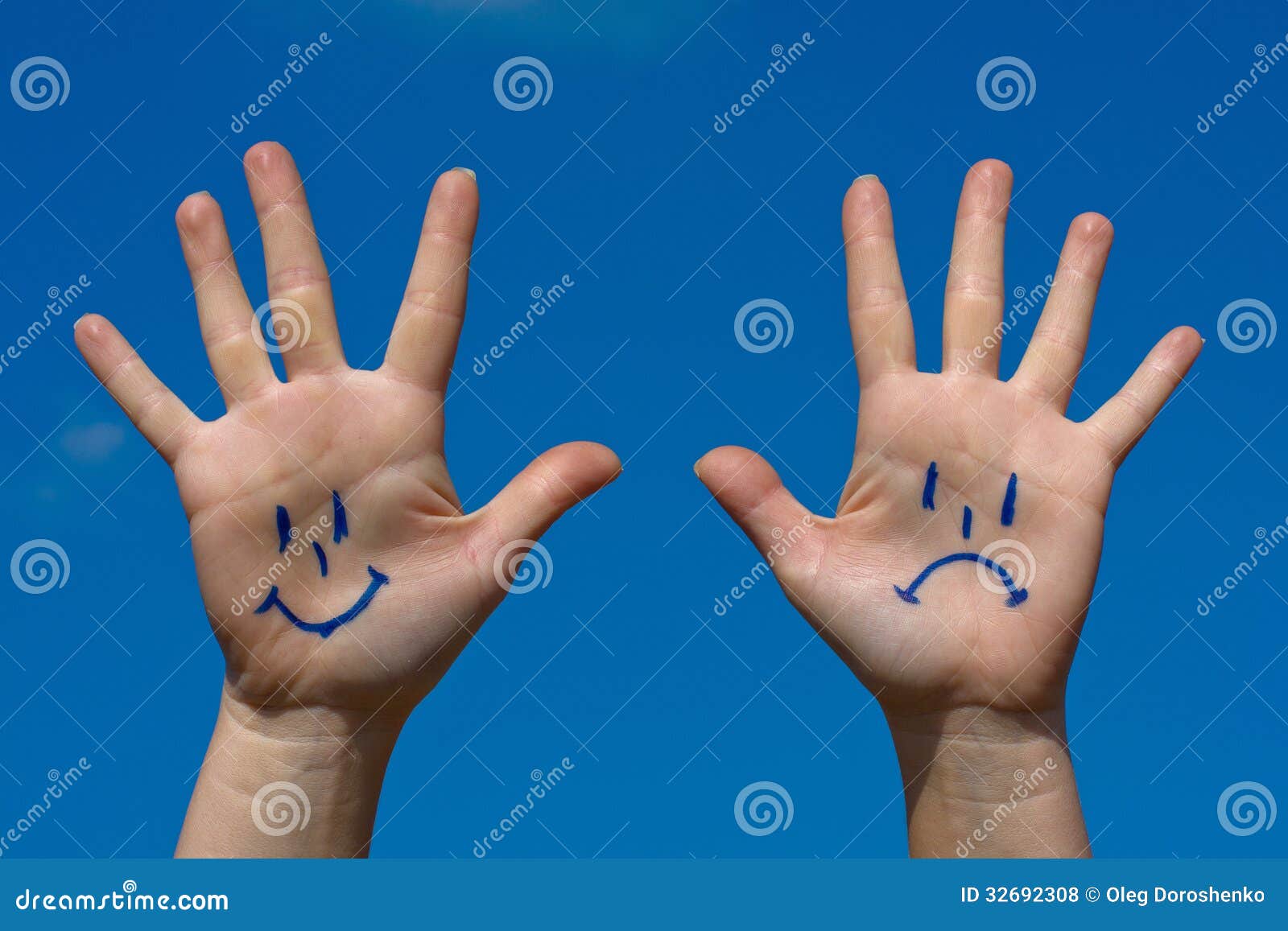 Hands with Smiles and Sadness Pattern Stock Photo - Image of negative ...