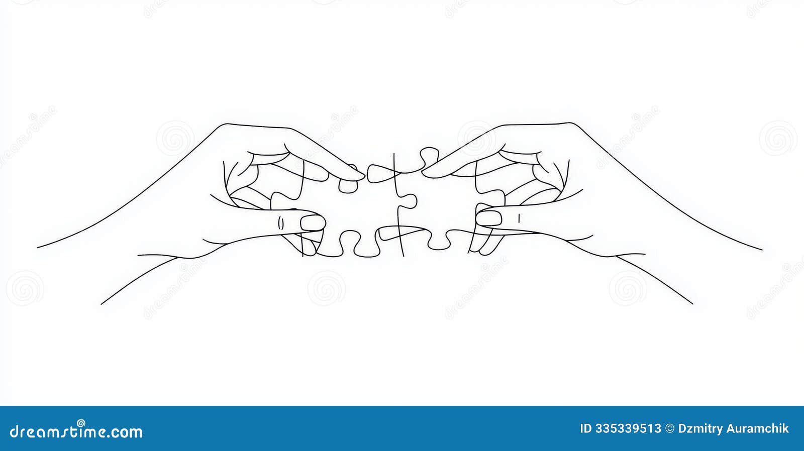 Hands Solving Jigsaw Puzzle. Teamwork Concept Illustrated with ...