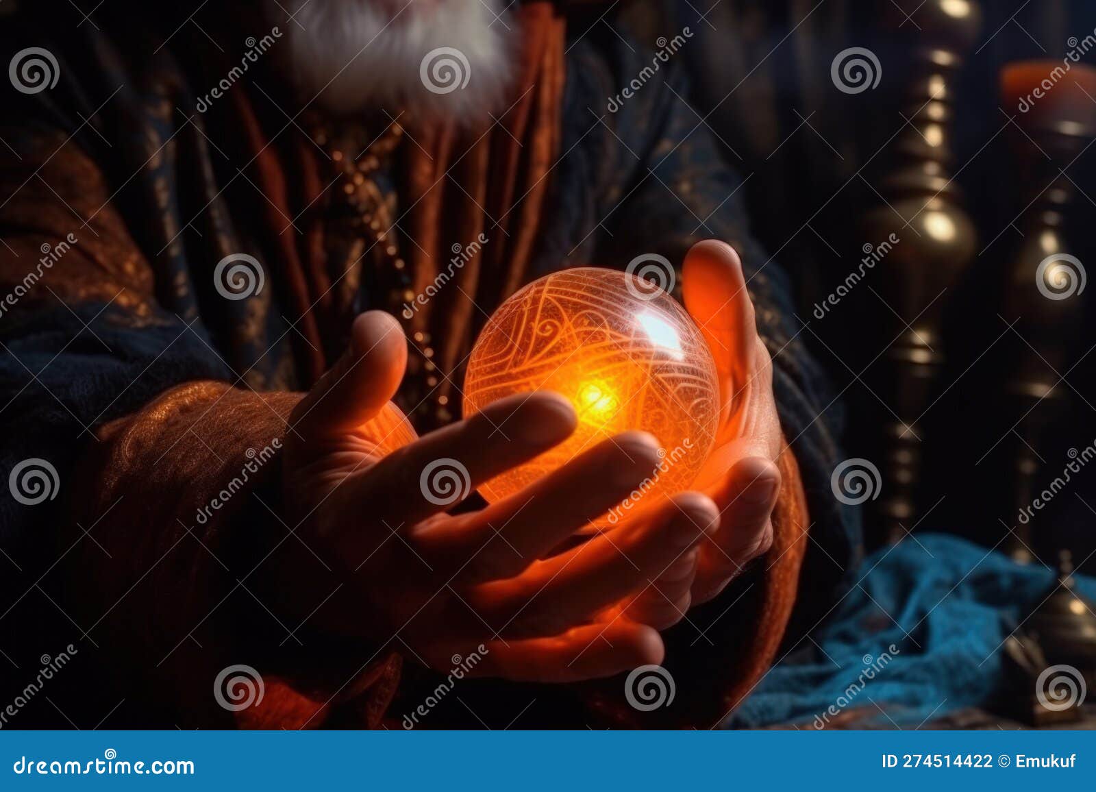The Hands of the Sorcerer Wizard Hold a Magic Ball for Fortune-telling ...