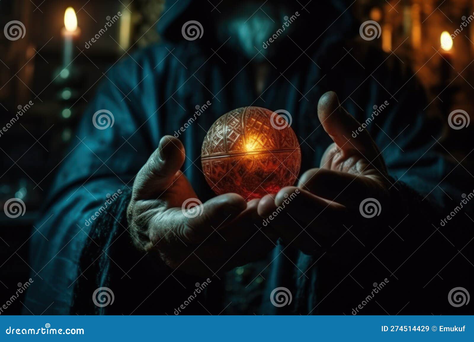 The Hands of the Sorcerer Wizard Hold a Magic Ball for Fortune-telling ...