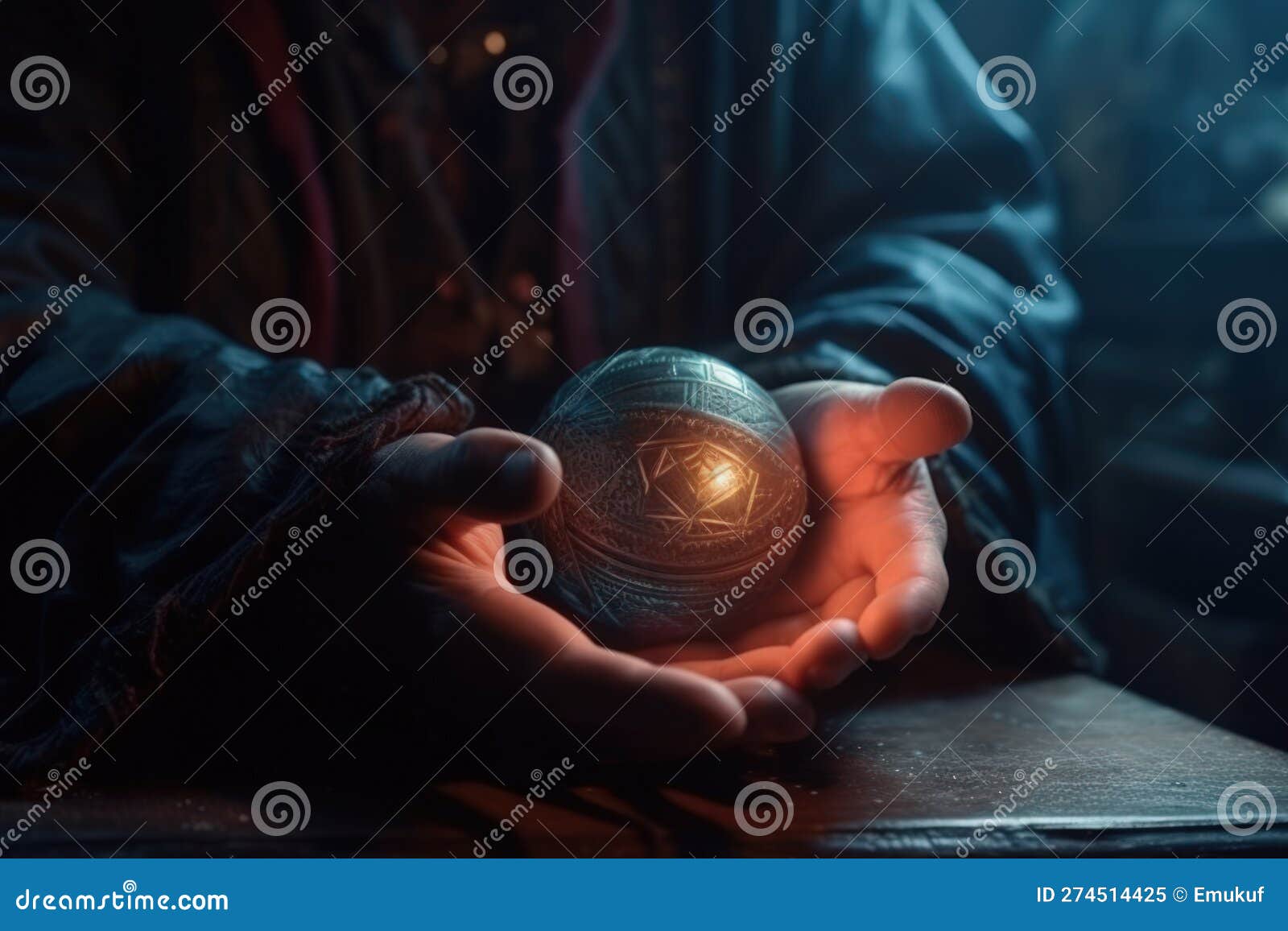 The Hands of the Sorcerer Wizard Hold a Magic Ball for Fortune-telling ...