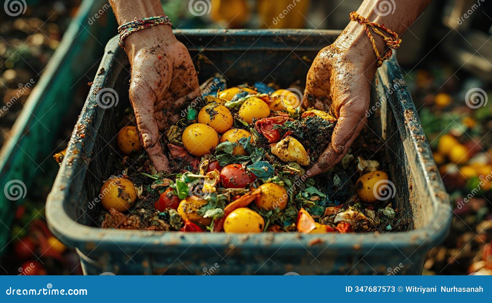 Hands Sorting Compost, Vegetables, and Soil in a Bin Stock Illustration ...