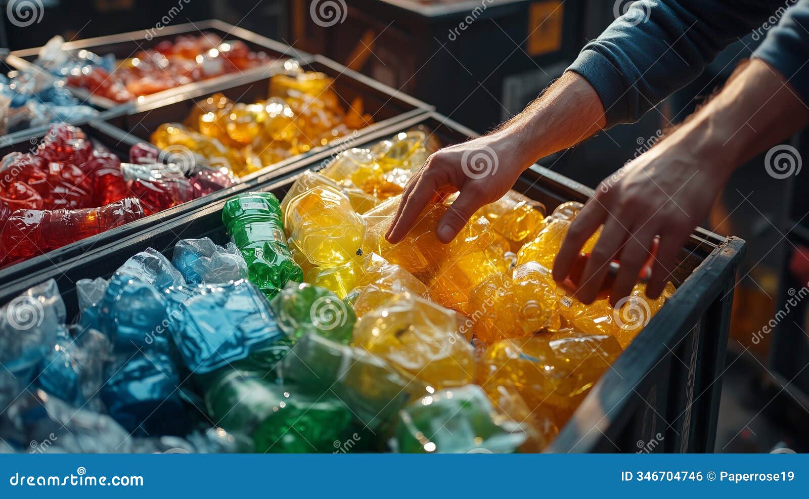 Hands Sorting Recycling Materials in Bins Stock Photo - Image of ...