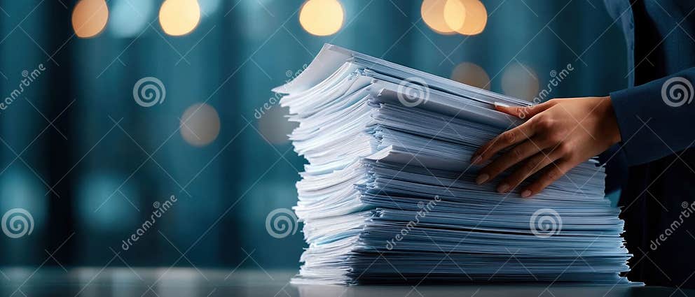 Hands Sorting through Stack of Papers. Generative Ai Stock Illustration ...