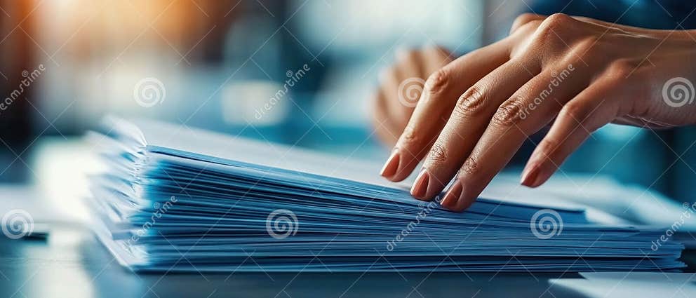 Hands Sorting through Stack of Papers. Generative Ai Stock Illustration ...
