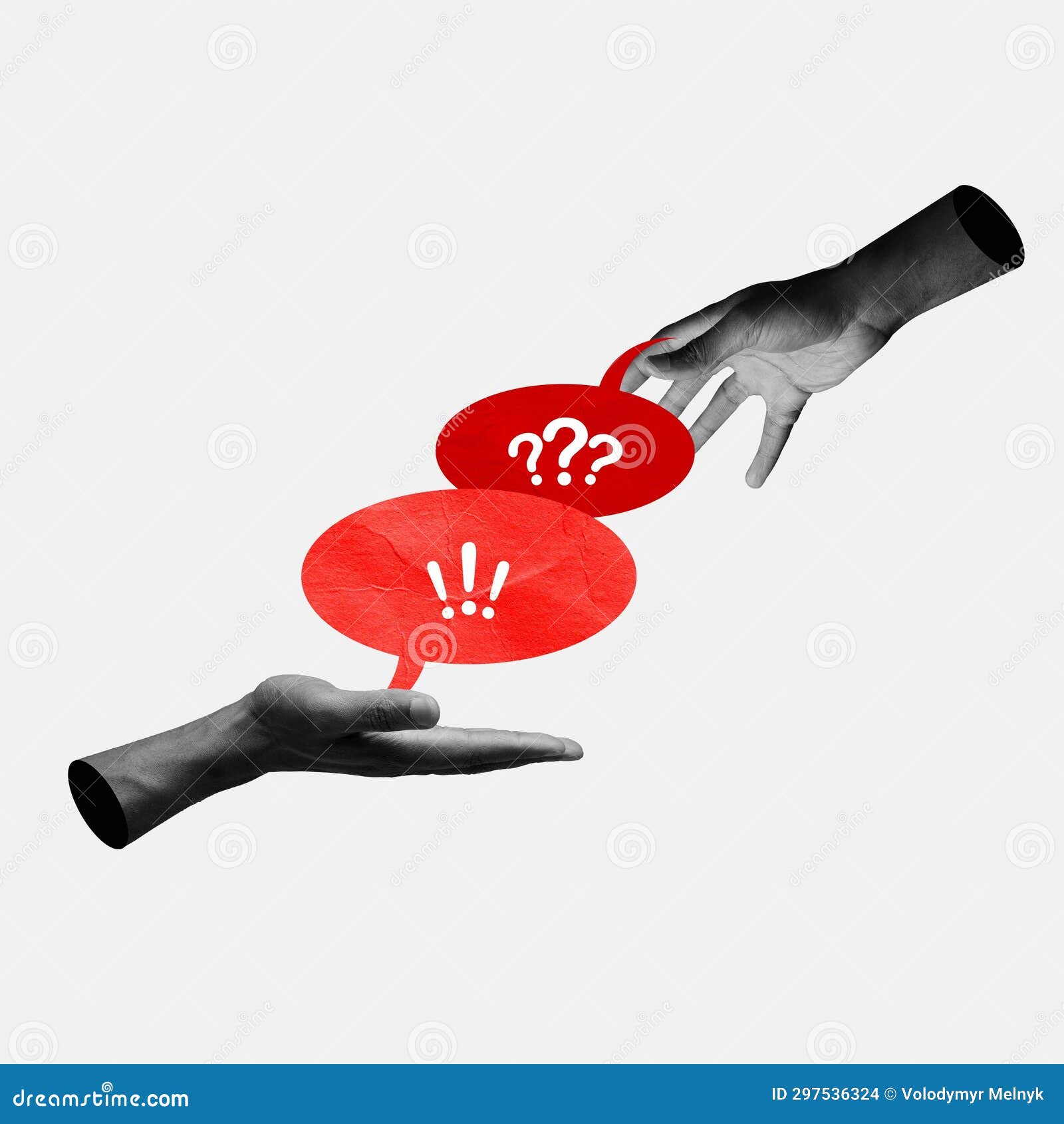 Hands with Speech Bubbles with Question and Exclamation Marks. Asking ...