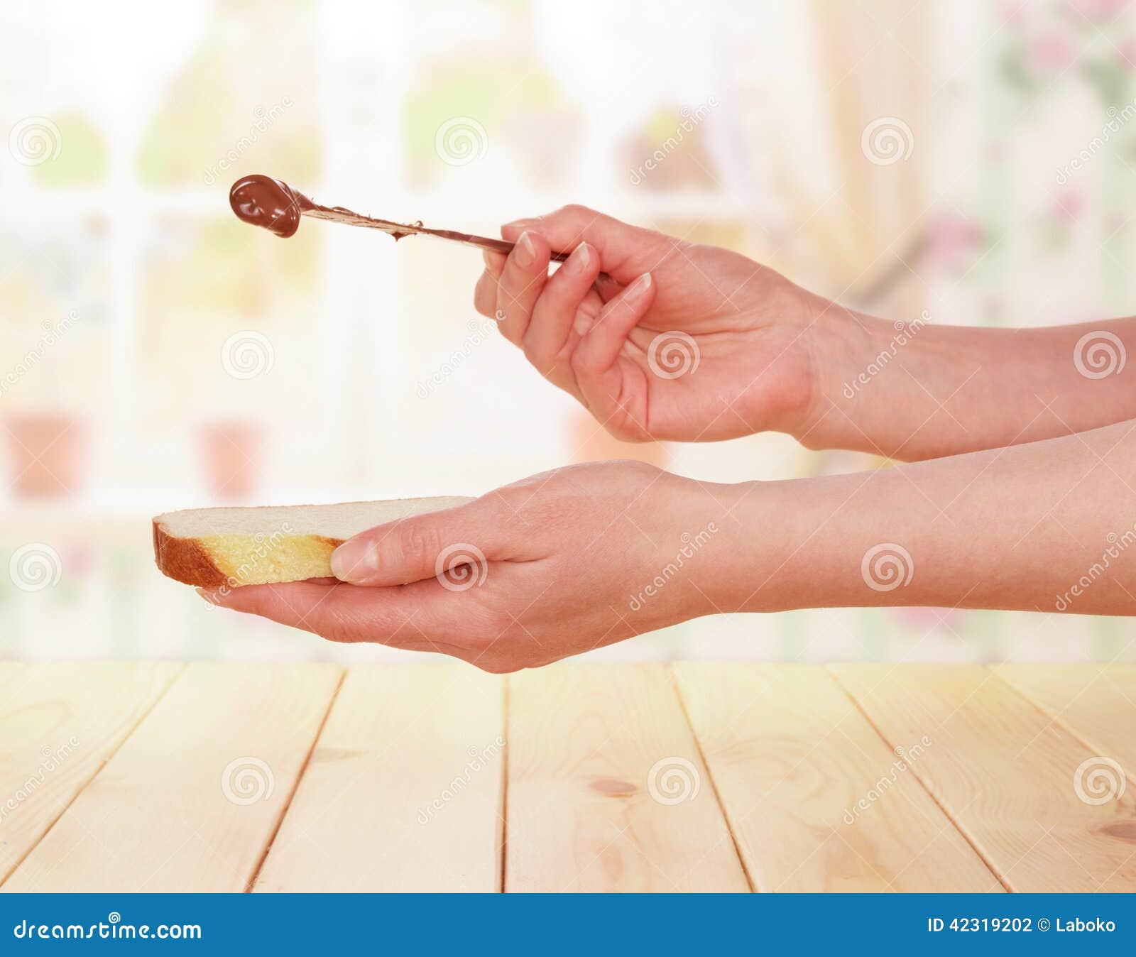 Hands Spread Chocolate Paste on Toast Stock Photo - Image of calorie ...