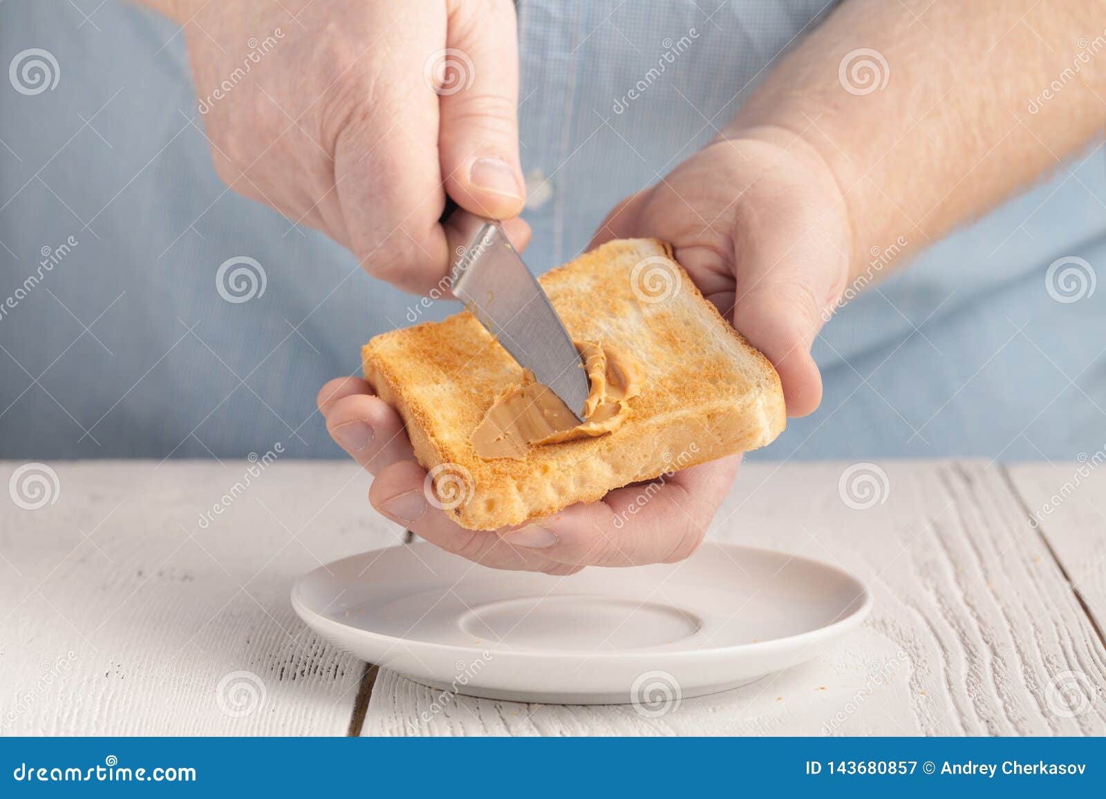 Hands Spreading Peanut Butter on Wholemeal Toast Stock Image - Image of ...