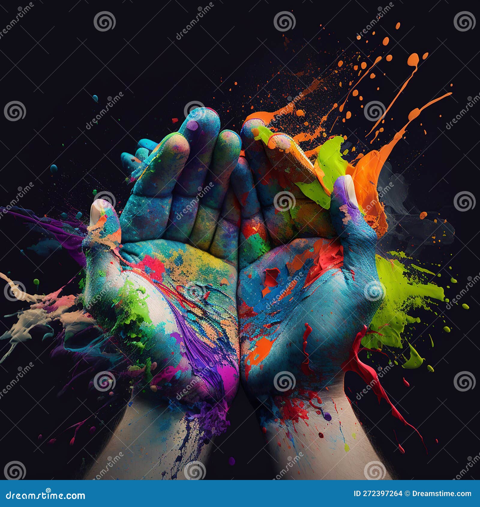 Hands Stained with Multi-colored Paint, Paint Splashes in All ...