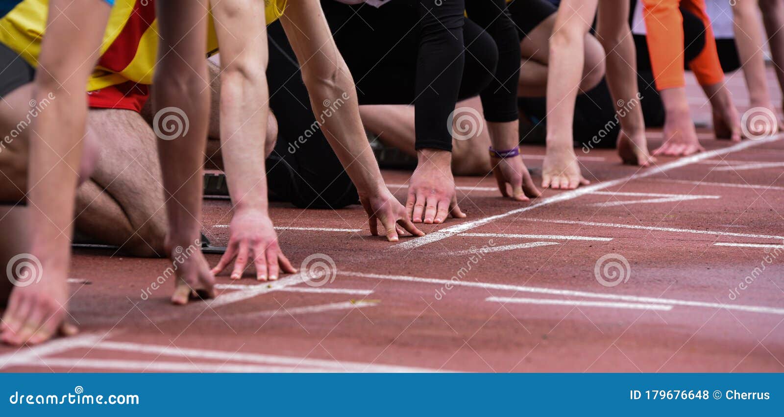 Hands at Starting Line on Track and Field Stock Photo - Image of start ...