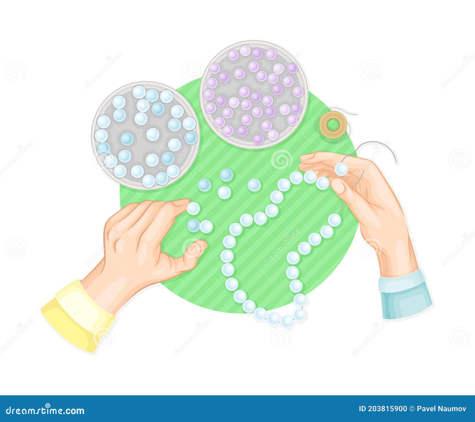 Hands Stringing Beads on Thread As Handmade Craft Vector Illustration ...