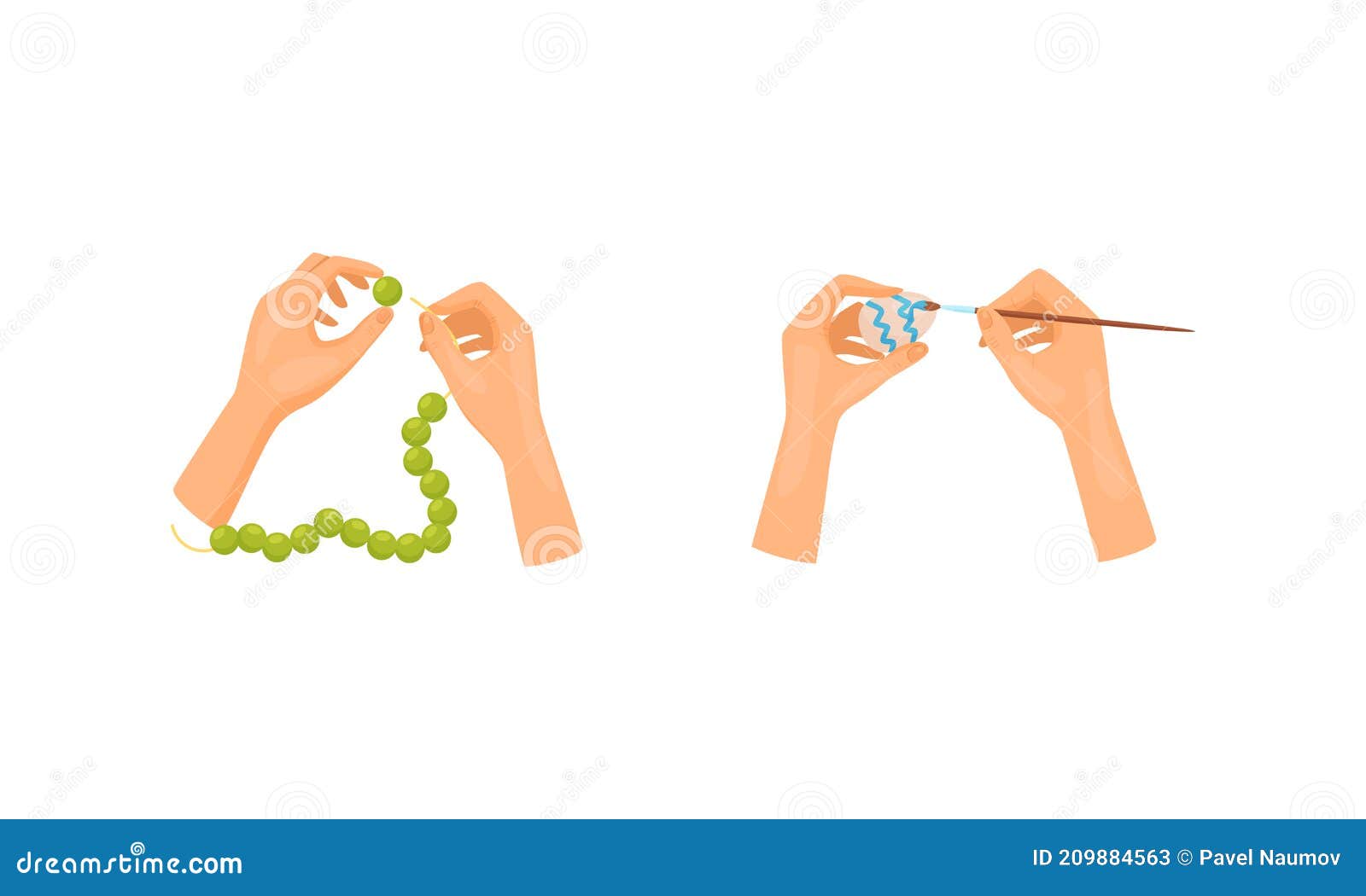 Hands Stringing Beads on Thread and Decorating Easter Egg As Handmade ...