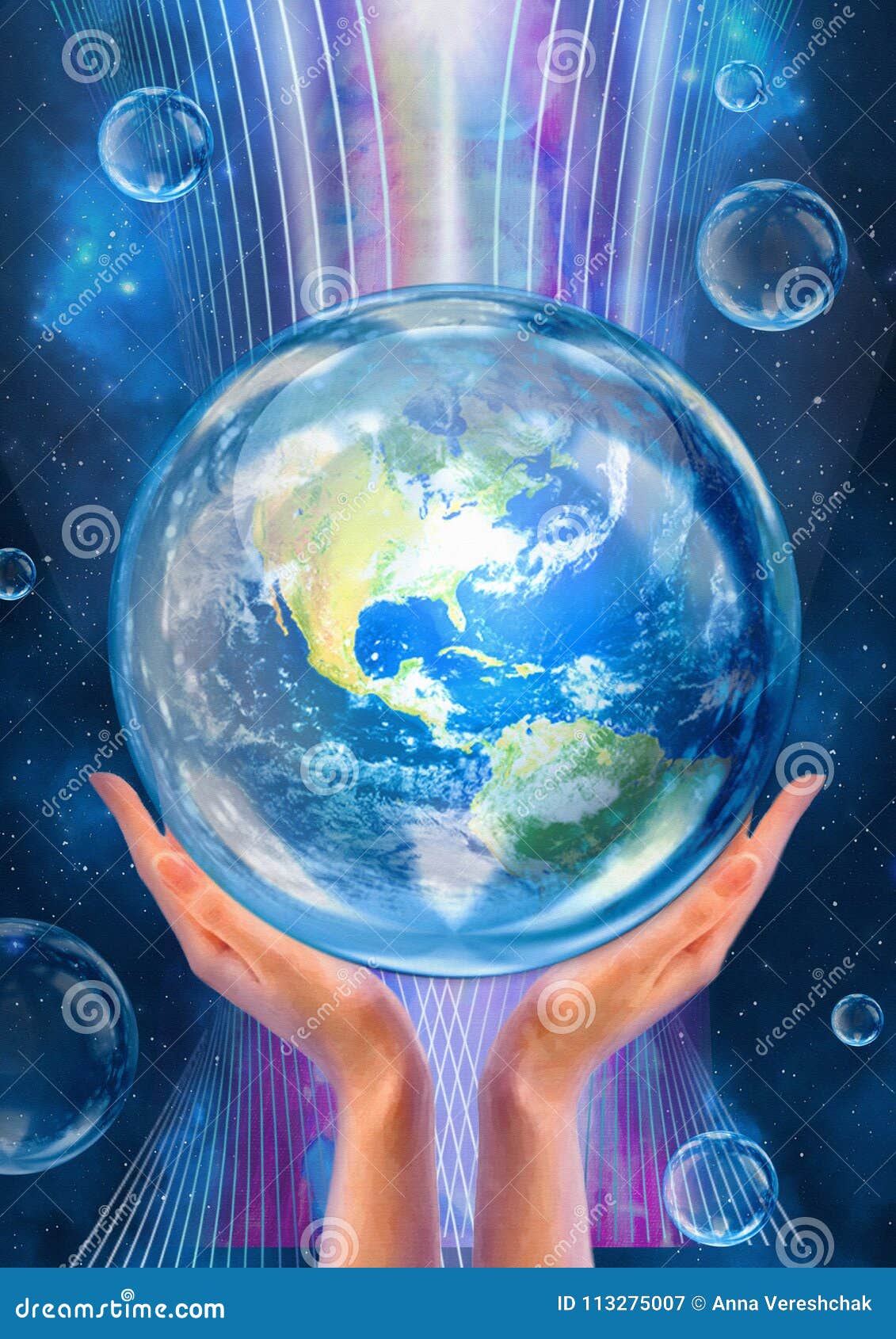 Hands Support Earth in Flow of Life-giving Energy Stock Illustration ...