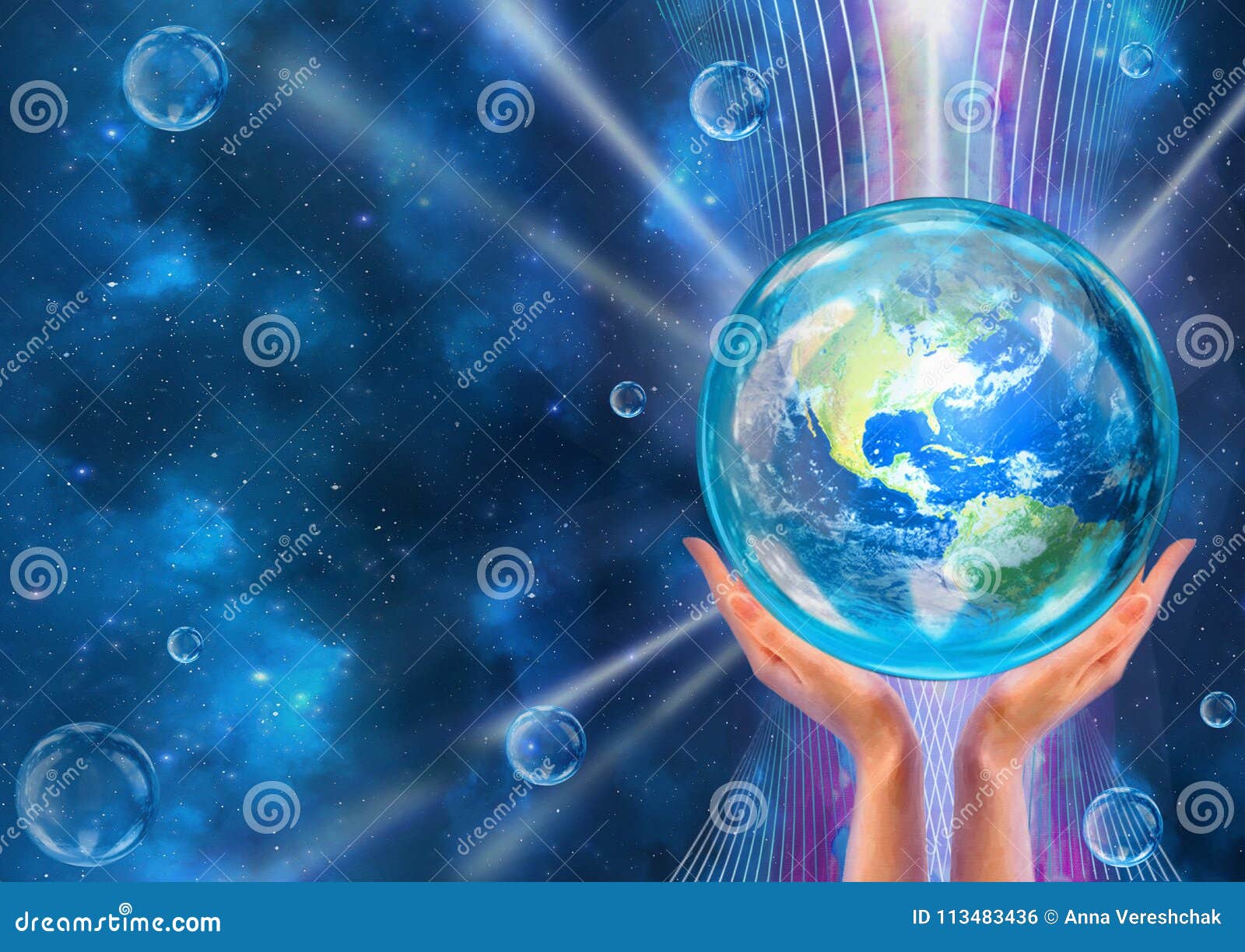 Hands Support Earth in Flow of Life-giving Energy Stock Illustration ...
