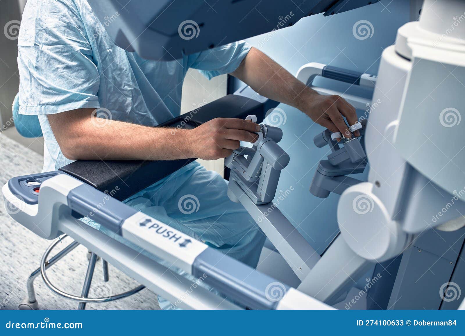 Hands of a Surgeon at a Computer Robot. Medical Robot. Robotic Surgery ...