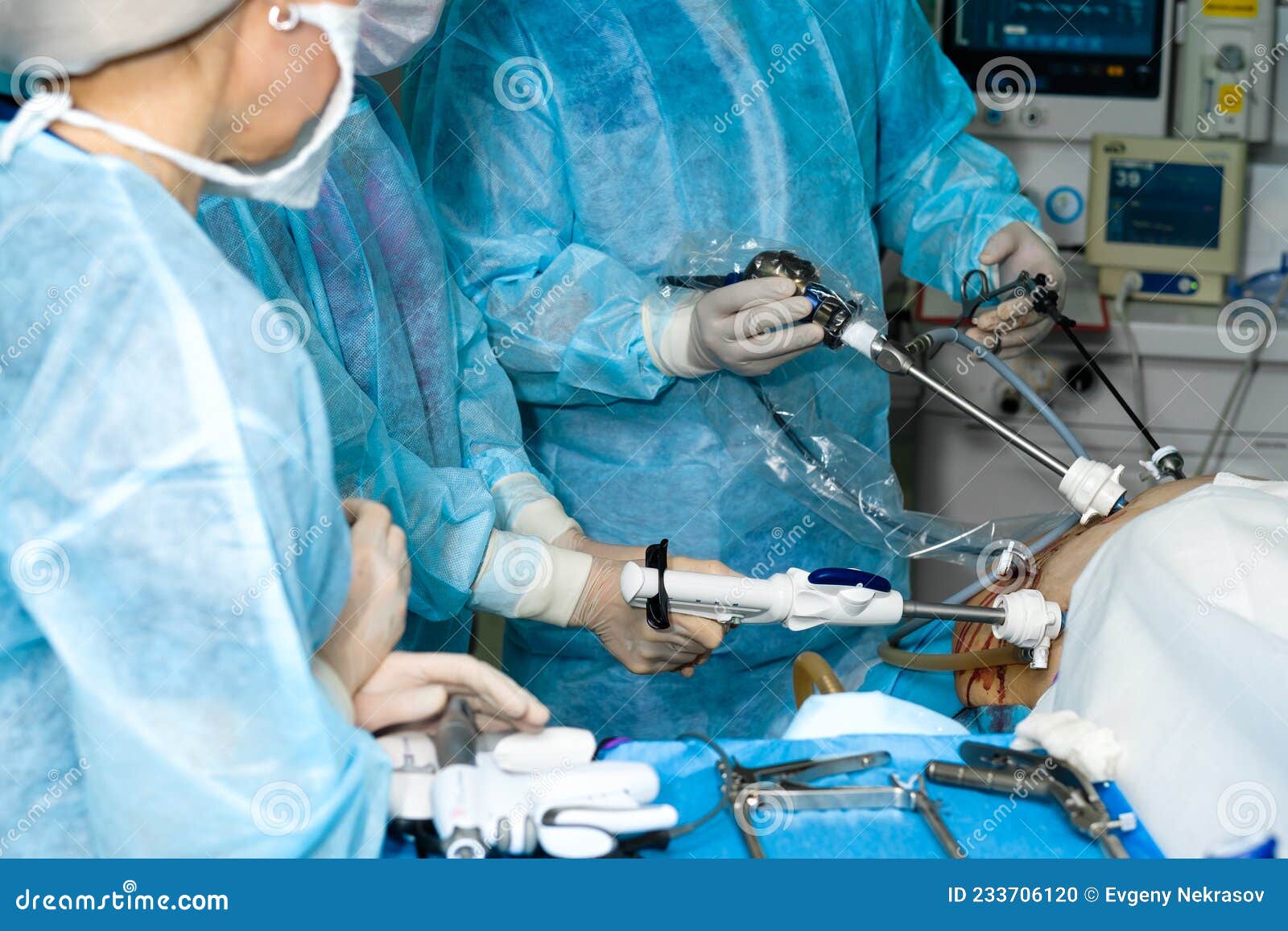 Hands of Surgeons with Laparoscopic Surgical Manipulators Stock Photo ...