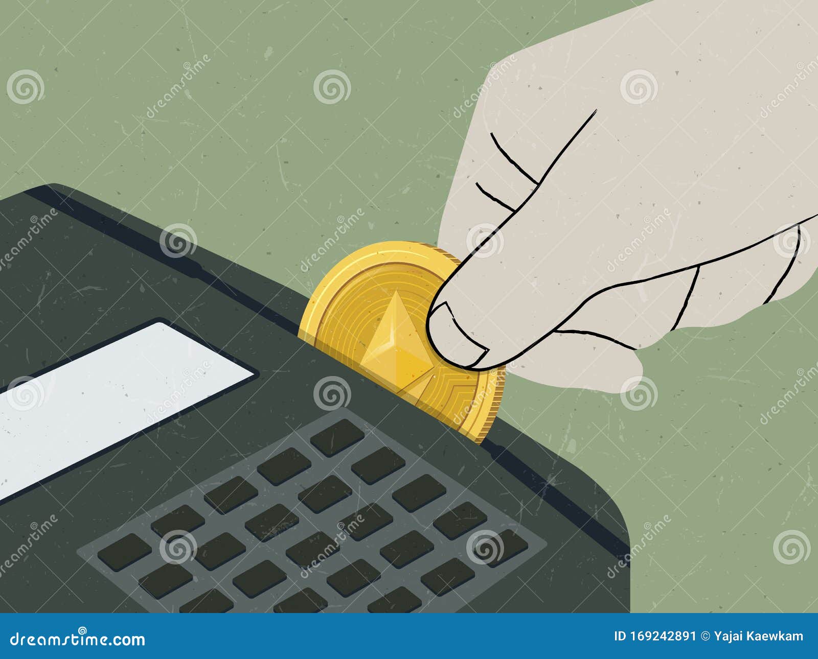 Hands Swiping Ethereum Coin in Swipe Machine, Using Ethereum Coin As ...