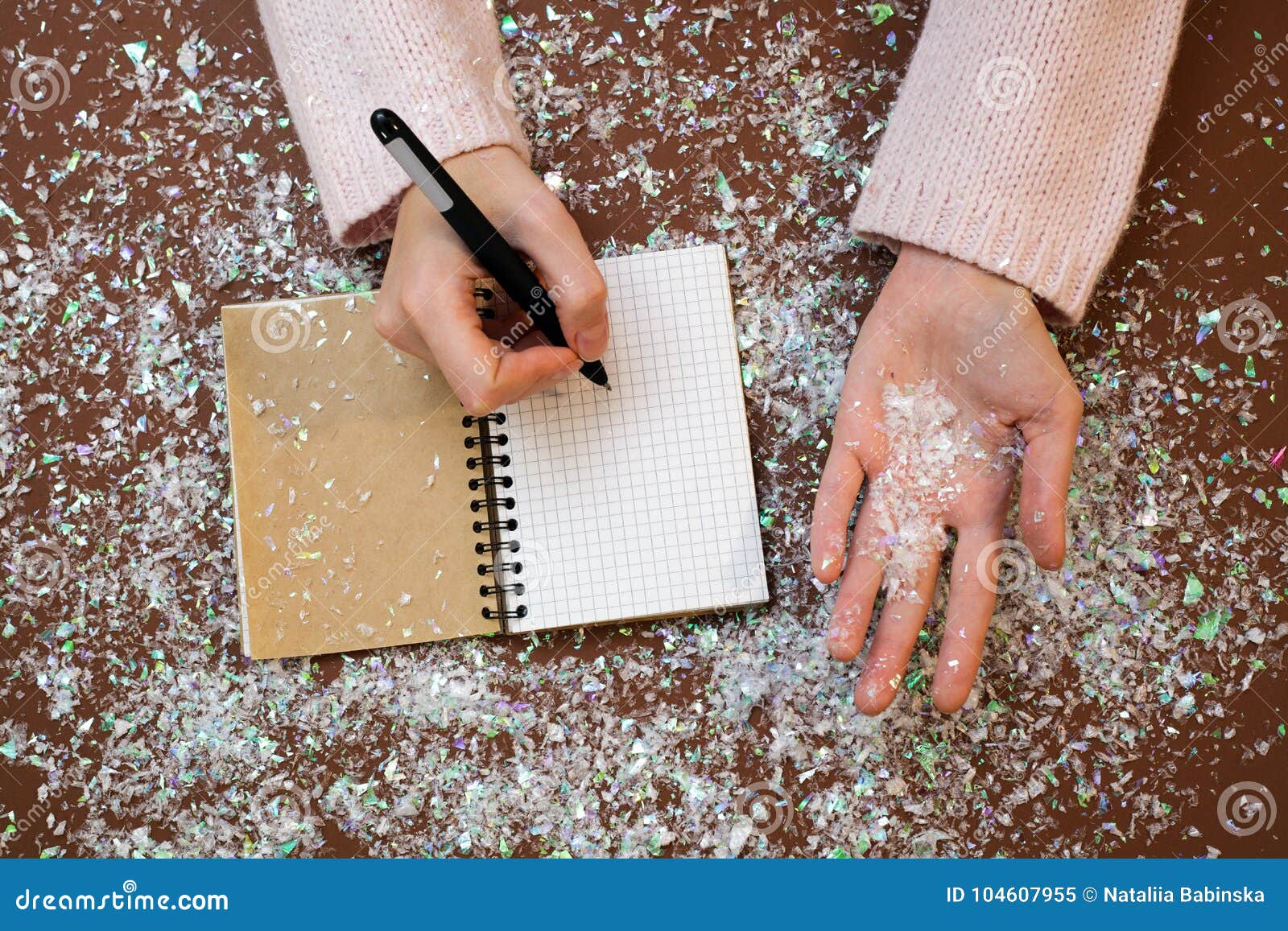 Hands on the Table with a Pen and Notepad. Stock Image - Image of plans ...