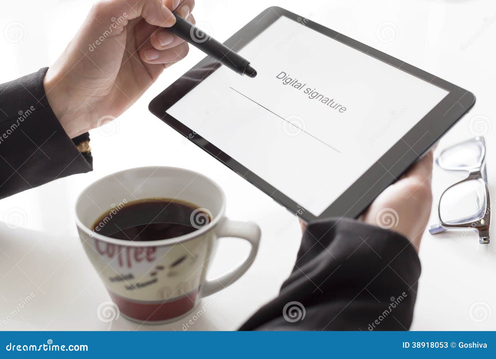 Hands with tablet signing stock image. Image of signature - 38918053