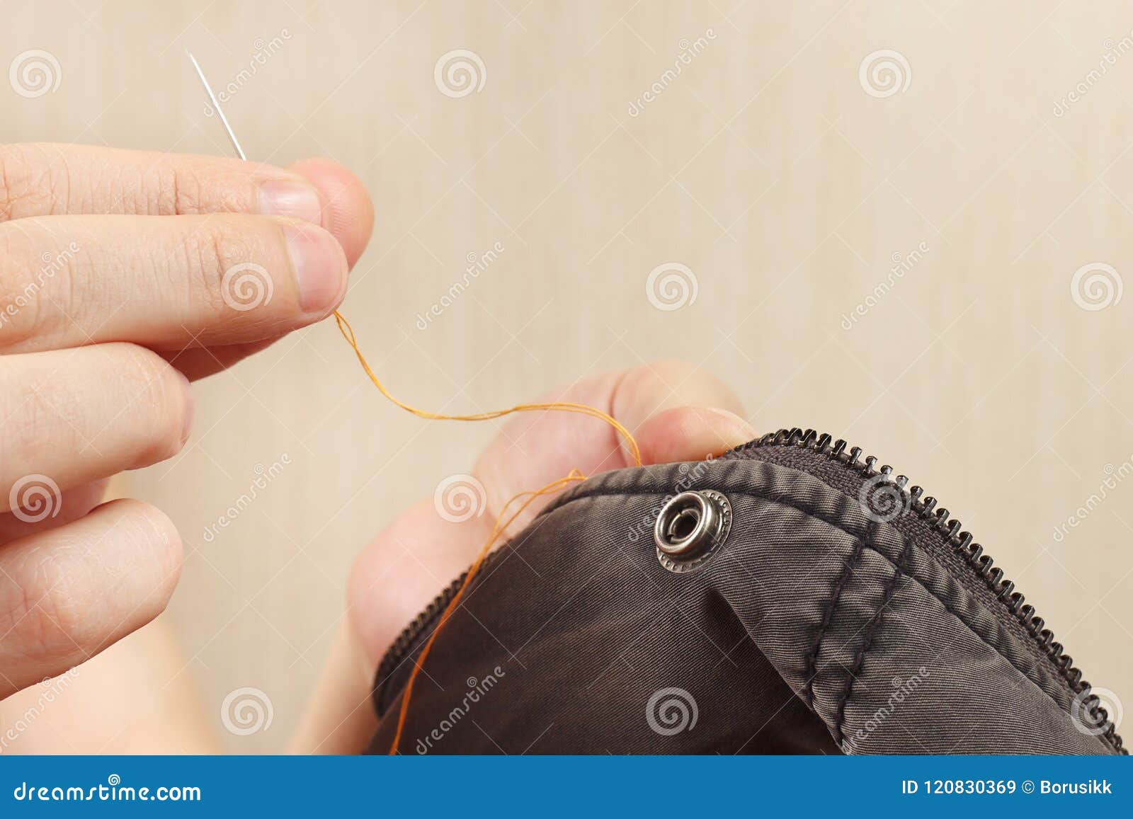 Hands of Tailor Repair Cotton Clothes with Needle Close Up Stock Image ...