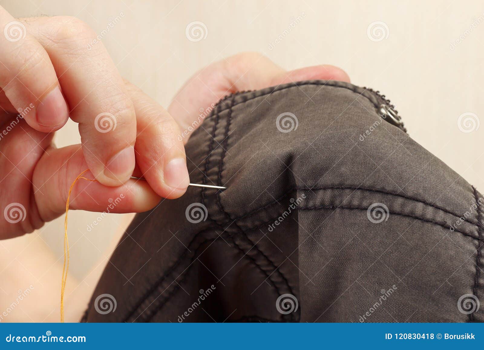 Hands of Tailor Sew Black Cotton Clothes with Needle Close Up Stock ...