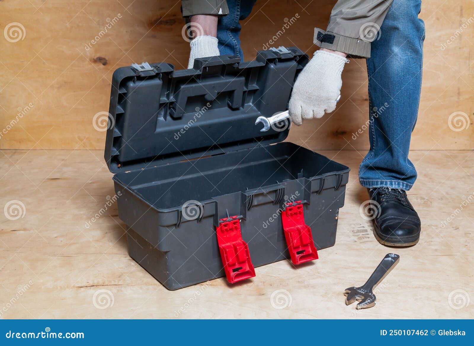 Hands Take Tools Out of Plastic Box Stock Photo - Image of openend ...