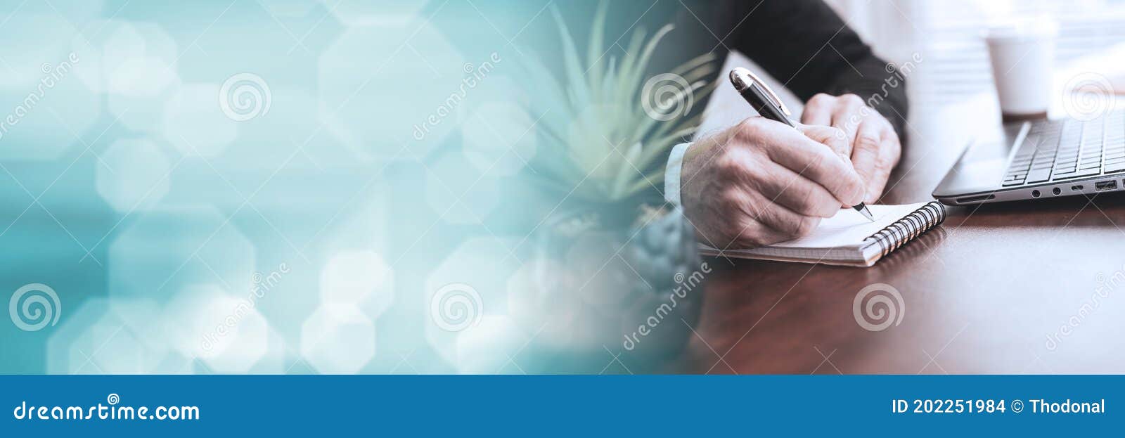 Hands Taking Notes on Notebook; Panoramic Banner Stock Illustration ...