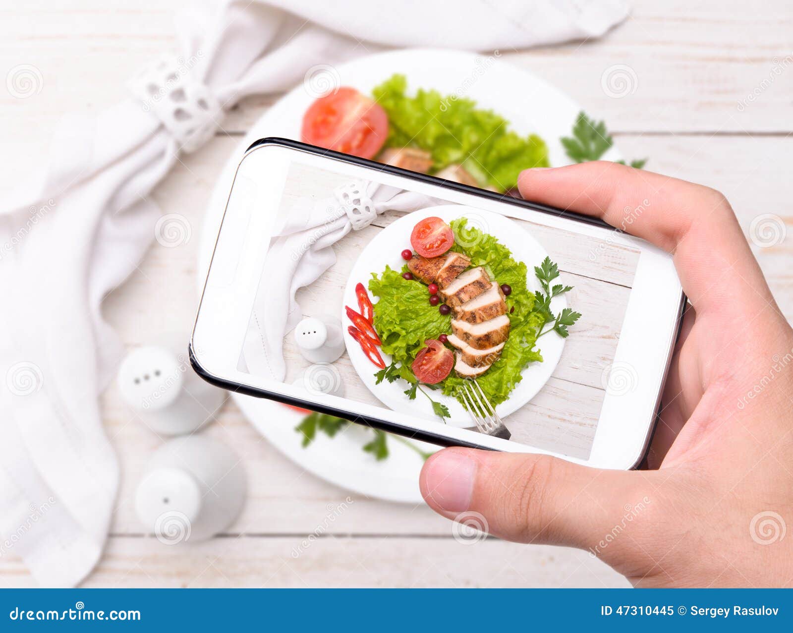 Hands Taking Photo Chicken Breast with Smartphone. Stock Image - Image ...